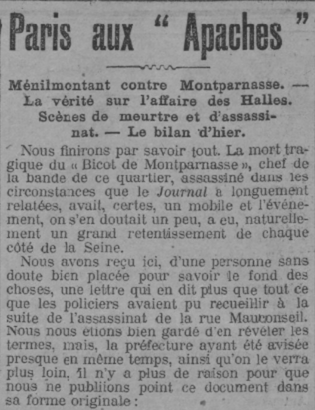 25 août 1902 - Paris aux Apaches – Gang de Paris