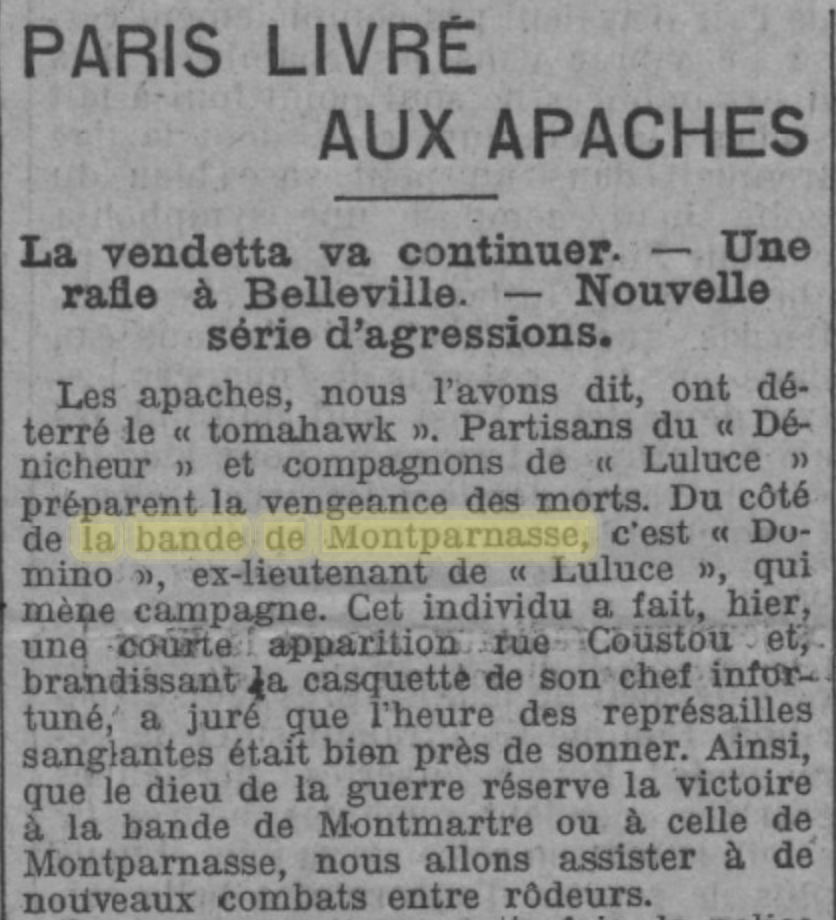 12 octobre 1906 - Paris livré aux Apaches – Gang de Paris