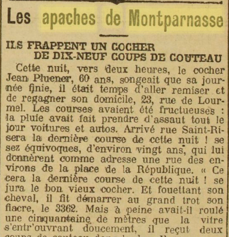 24 juin 1911 - Les apaches de Montparnasse – Gang de Paris